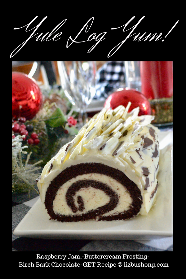 Birch bark Chocolate Raspberry Yule Log -lizbushong.com - Liz Bushong