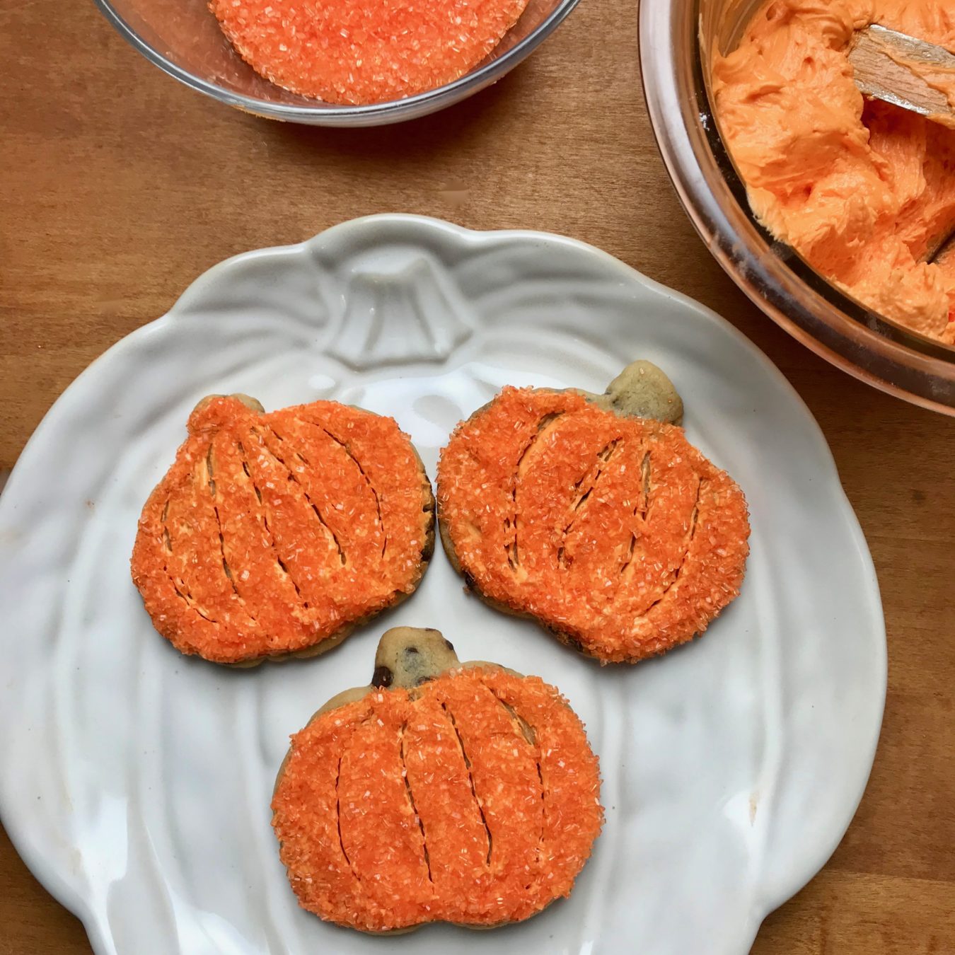 Pumpkin Shaped Chocolate Chip Sugar Cookies - Liz Bushong
