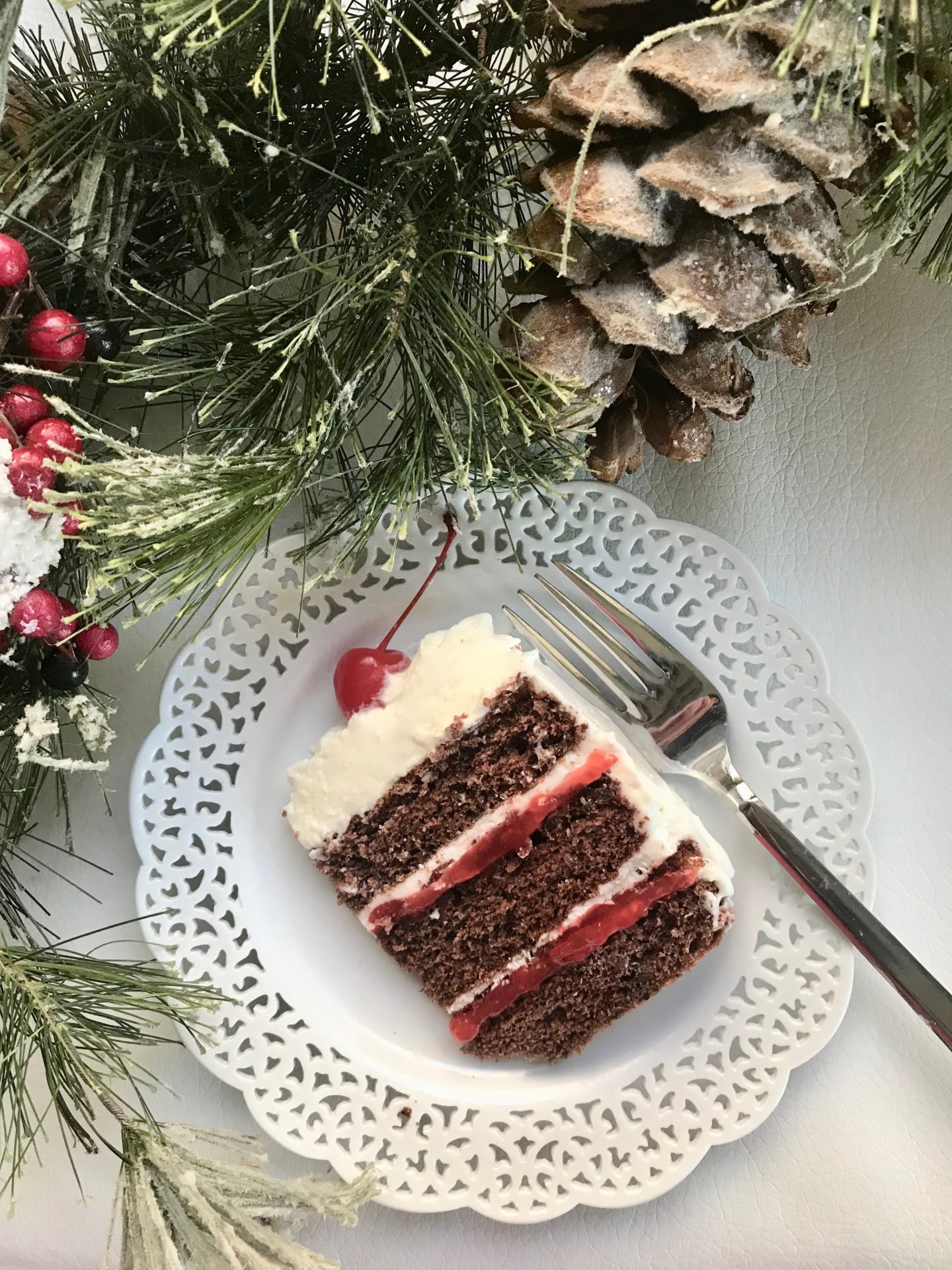Christmas Chocolate Cherry Forest Cake - Liz Bushong