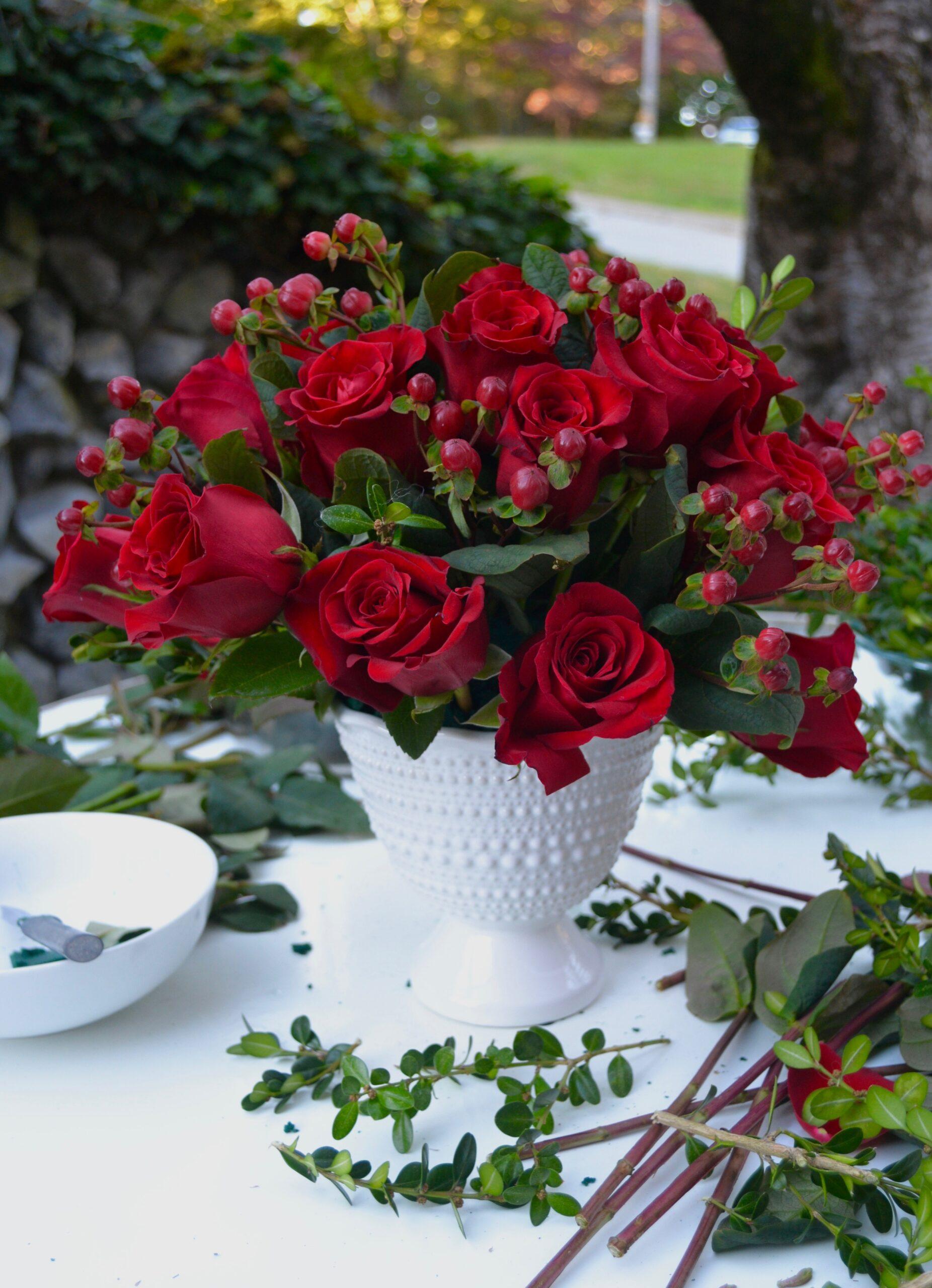 Rose Hypericum Berry Centerpiece DIY - Liz Bushong